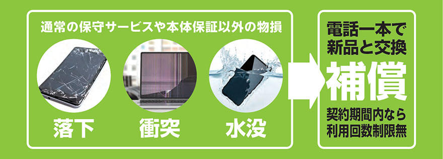 TG DeviceCare｜落下/衝突/水没など、通常の保守サービスや本体保証が及ばない物損事故を補償をする「デバイス交換ービス」です。 弊社指定業者が故障品をピックアップし、その場で同等商品 ...